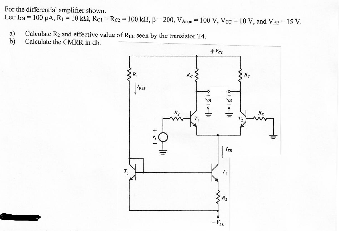 Solved For the differential amplifier shown. Let: Ic4 = 100 | Chegg.com
