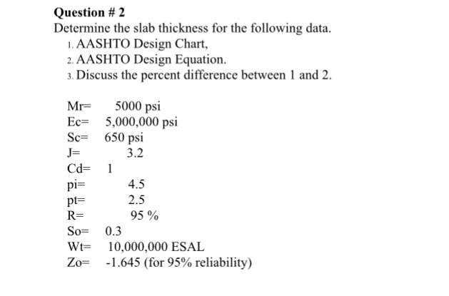 Solved Question # 2 Determine the slab thickness for the | Chegg.com