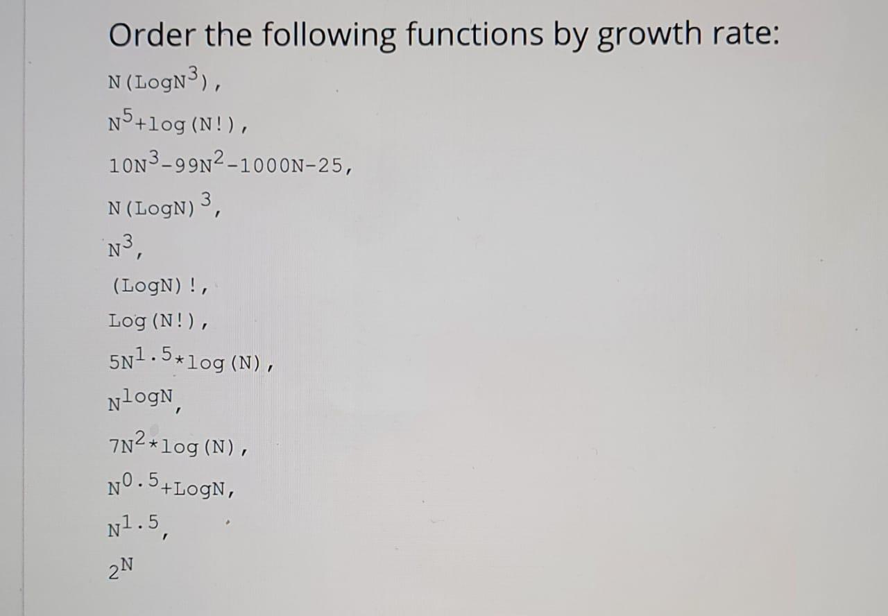 Solved Order the following functions by growth rate: | Chegg.com