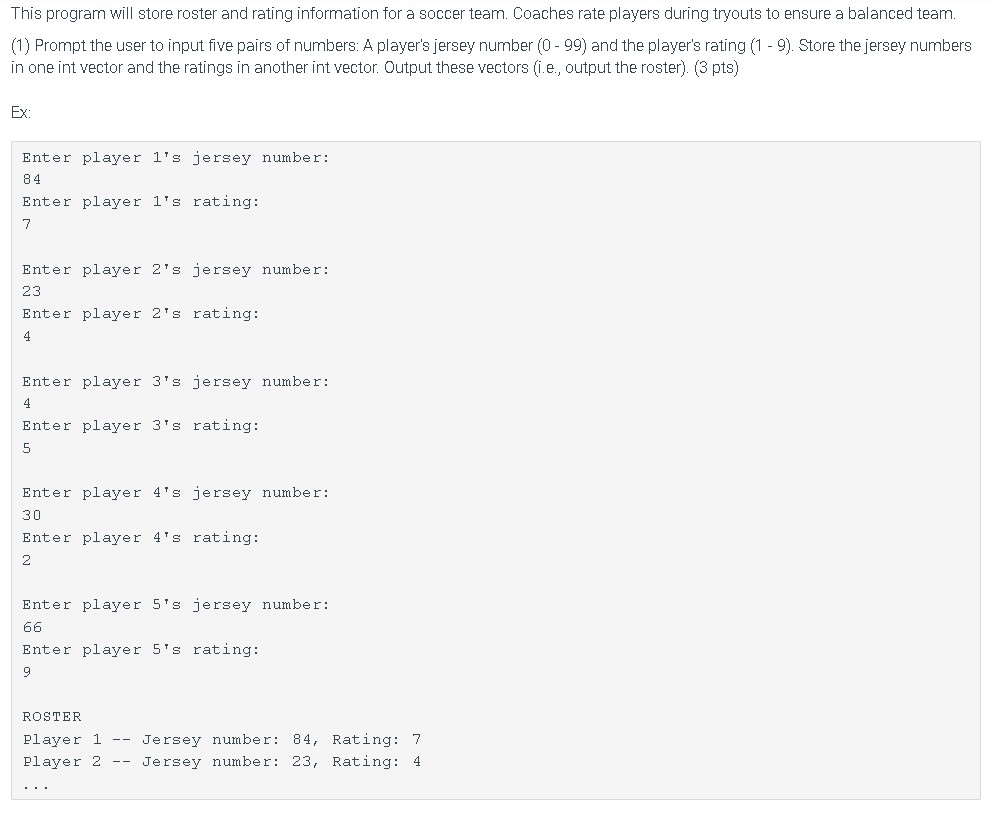 Solved This program will store roster and rating information | Chegg.com