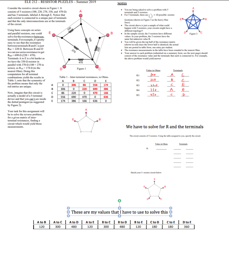 Solved ELE 212 - RESISTOR PUZZLES - Summer 2019 NOTES | Chegg.com