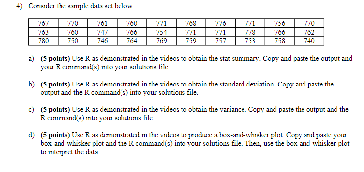 Solved 4) Consider the sample data set below: a) (5 points) | Chegg.com