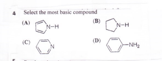 Solved 4 Select the most basic compound (A) (B) N-H N-H (C) | Chegg.com