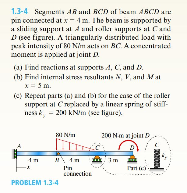 Solved 1.3-4 Segments AB and BCD of beam ABCD are pin | Chegg.com
