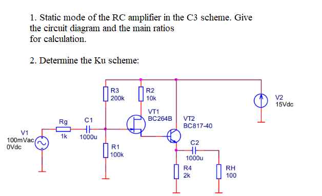 Solved Static mode of the RC ﻿amplifier in the C3 ﻿scheme. | Chegg.com