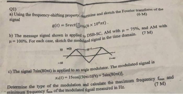Solved QI) a) Using the frequency-shifting property, | Chegg.com