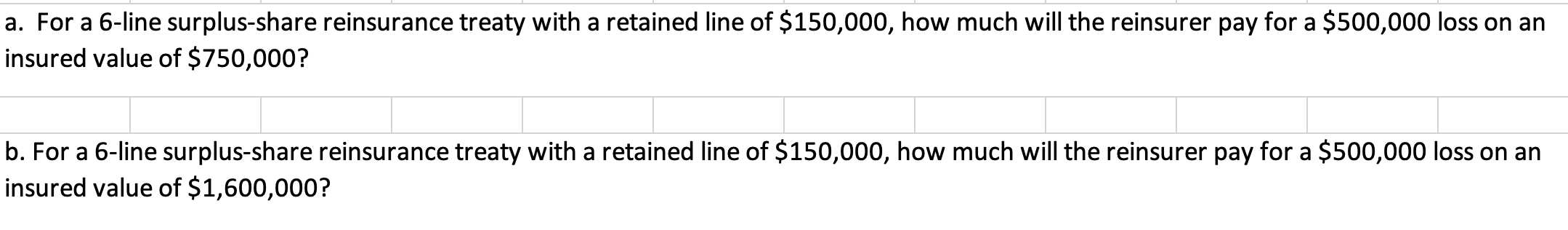Solved a. For a 6-line surplus-share reinsurance treaty with | Chegg.com