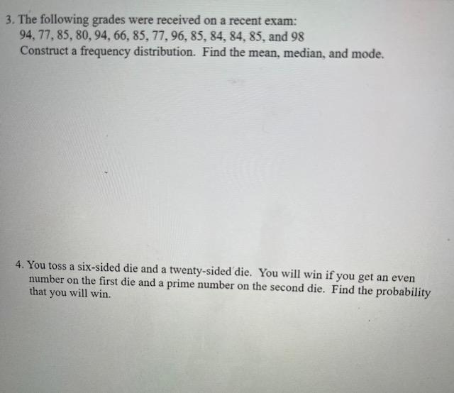 Solved 3. The following grades were received on a recent | Chegg.com