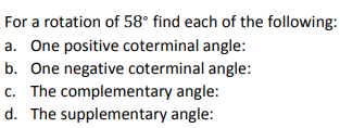 Solved For a rotation of 58° find each of the following: a. | Chegg.com