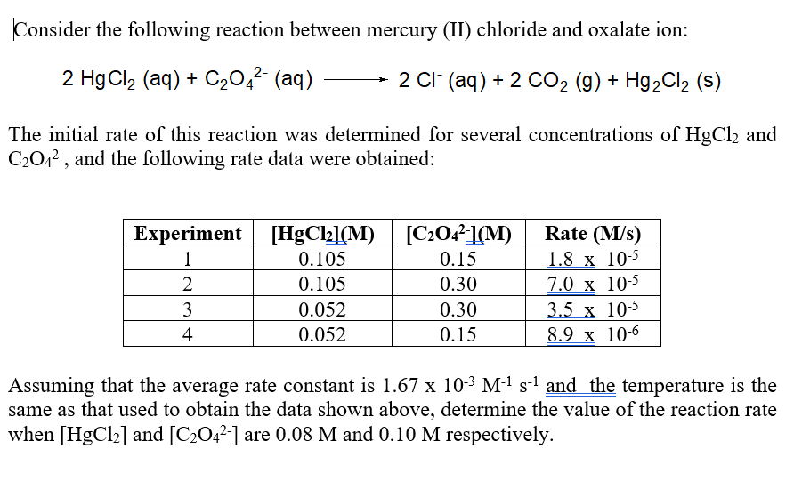 Solved Consider the following reaction between mercury (II) | Chegg.com