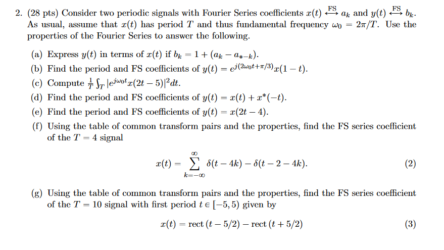 Solved (28 pts) Consider two periodic signals with Fourier | Chegg.com