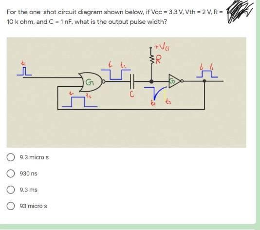Solved For the one-shot circuit diagram shown below, if Vcc | Chegg.com