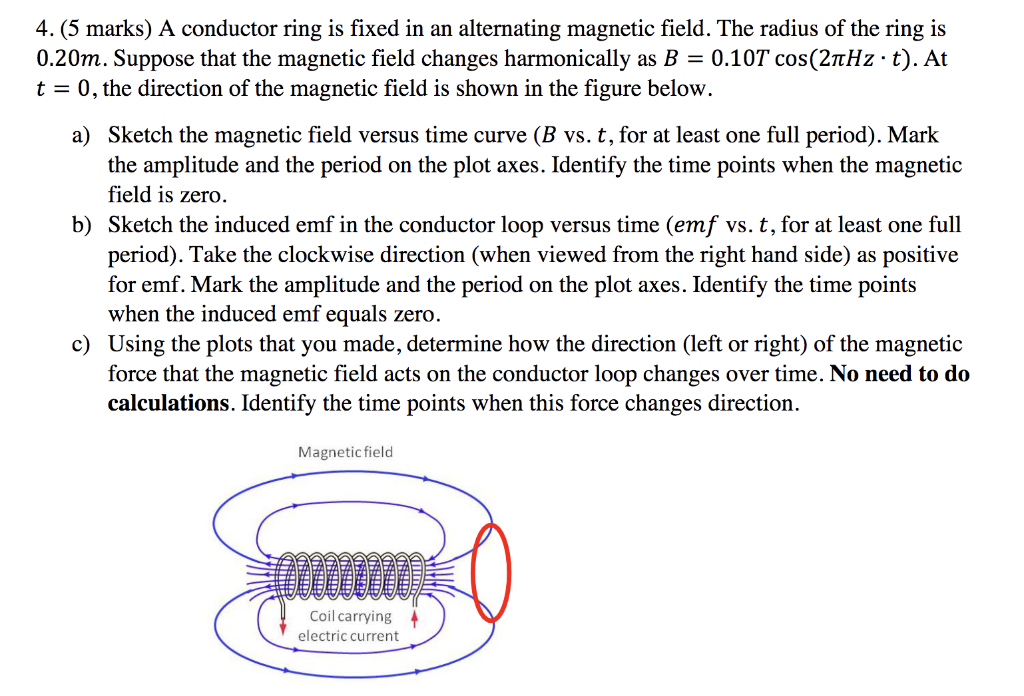 Solved 4.(5 marks) A conductor ring is fixed in an | Chegg.com
