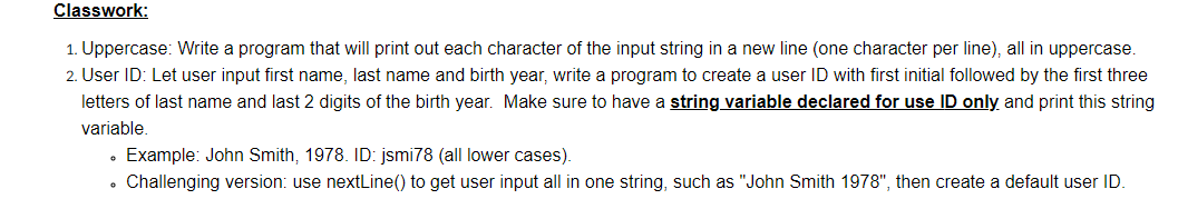 Solved Classwork: 1. Uppercase: Write a program that will | Chegg.com