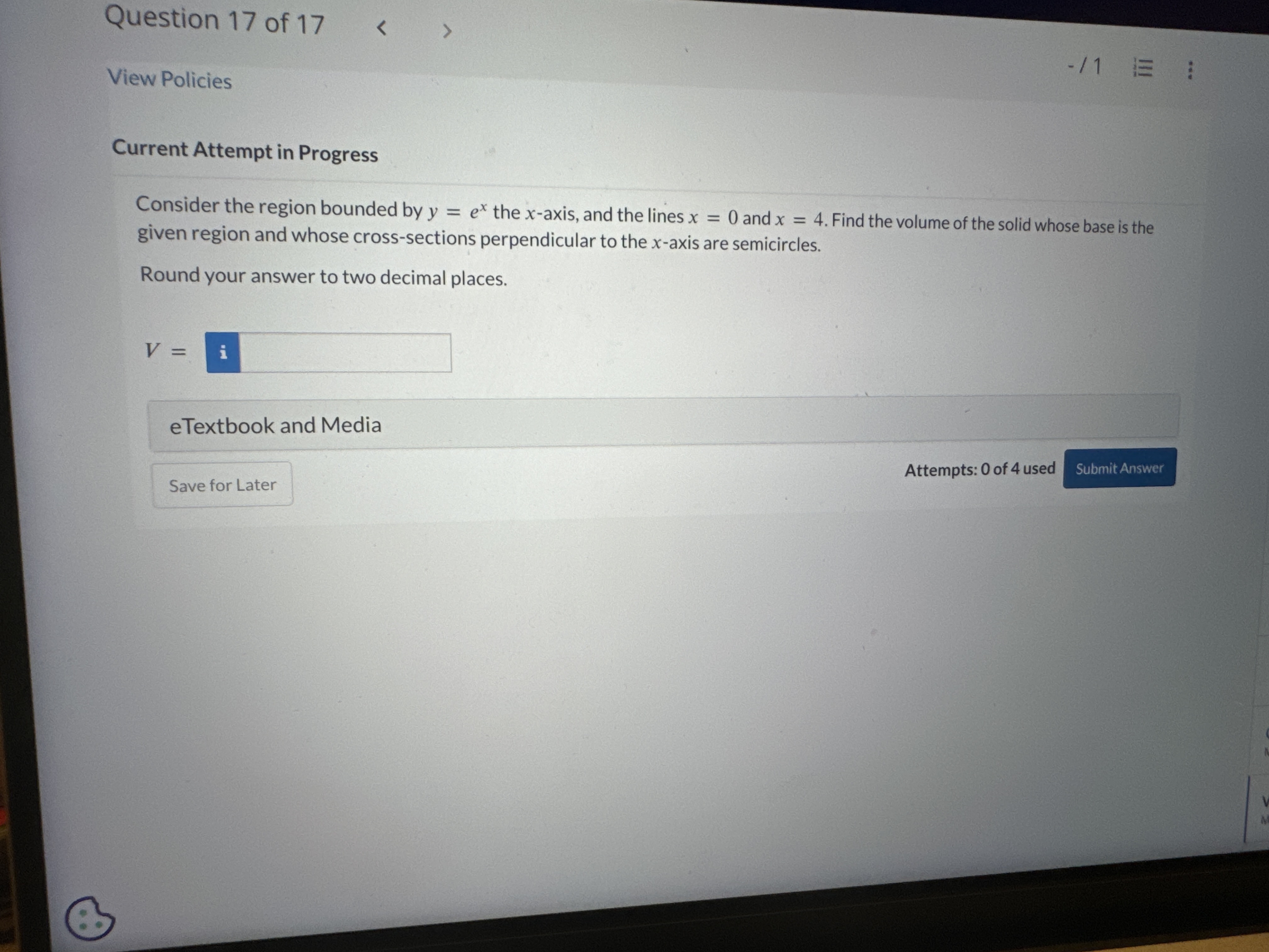 Solved Consider the region bounded by y=ex ﻿the x-axis, and | Chegg.com