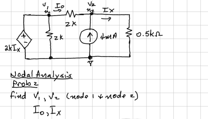 Solved Find V1, V2 (node 1 and node 2), Io, and Ix | Chegg.com