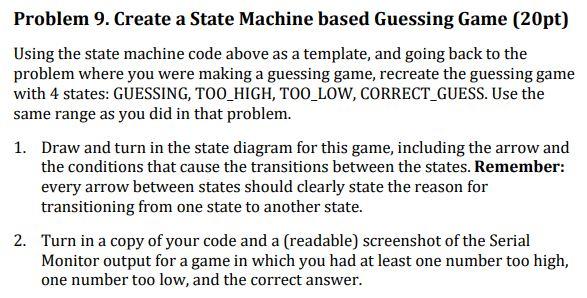 Problem 9. Create a State Machine based Guessing Game | Chegg.com