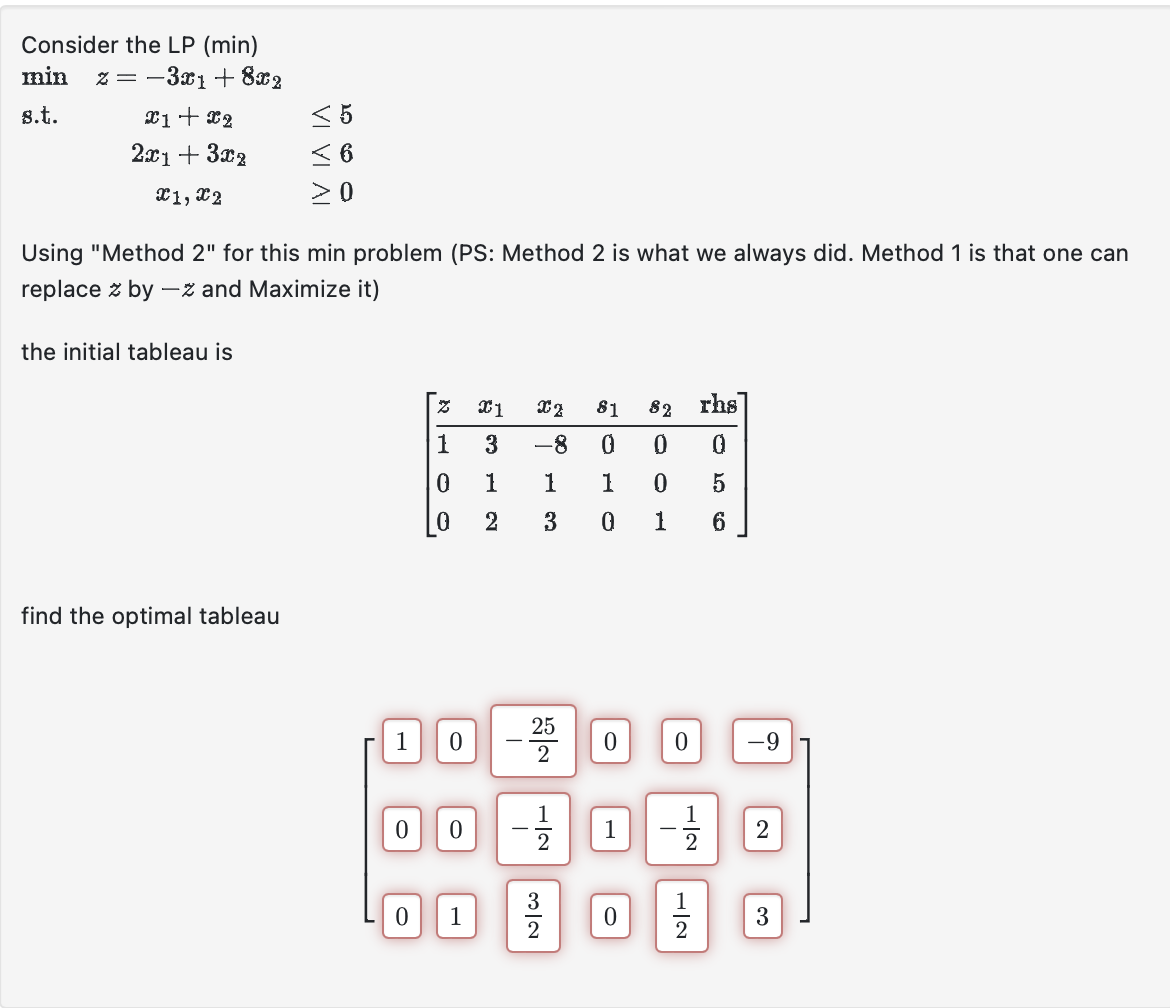 Solved Consider the LP (min) minz=−3x1+8x2 s.t. | Chegg.com