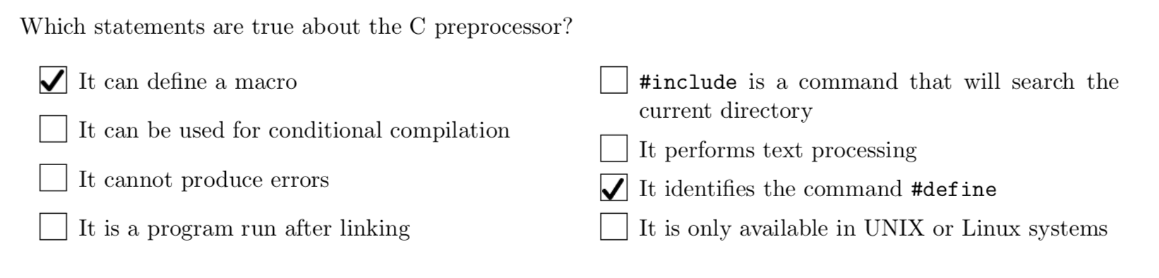 Solved Which statements are true about the C preprocessor? | Chegg.com