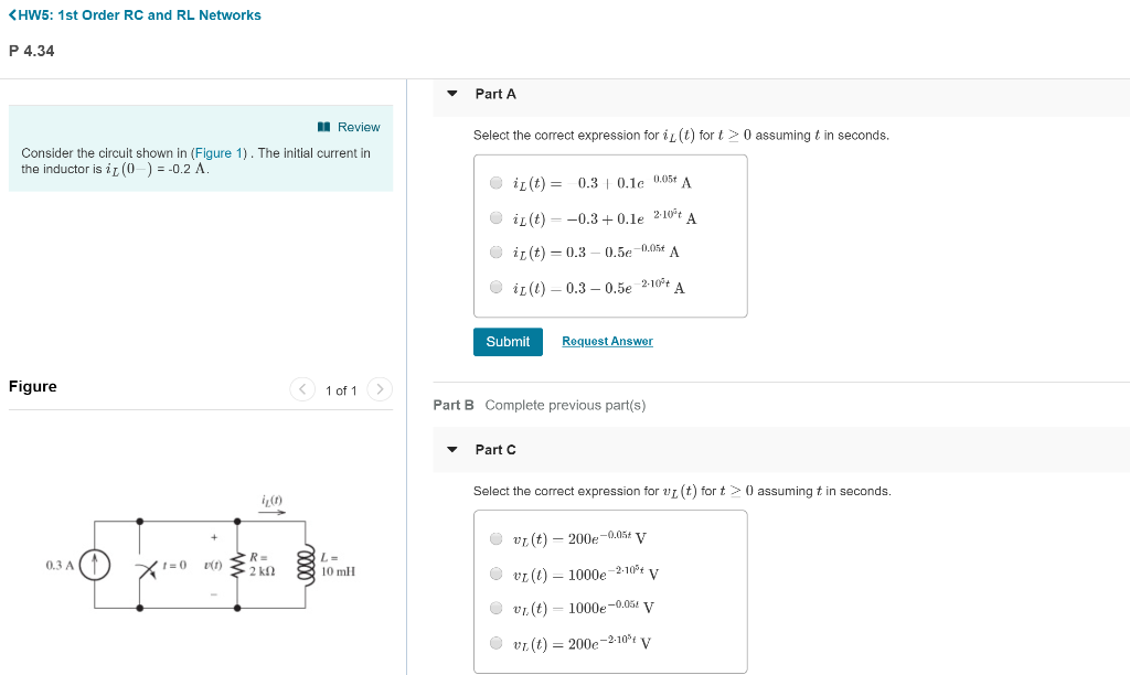 Solved KHW5: 1st Order RC and RL Networks P 4.34 Part A | Chegg.com