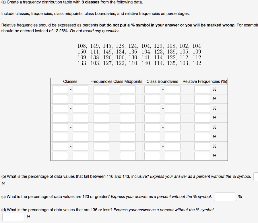Solved (a) Create a frequency distribution table with 8 | Chegg.com
