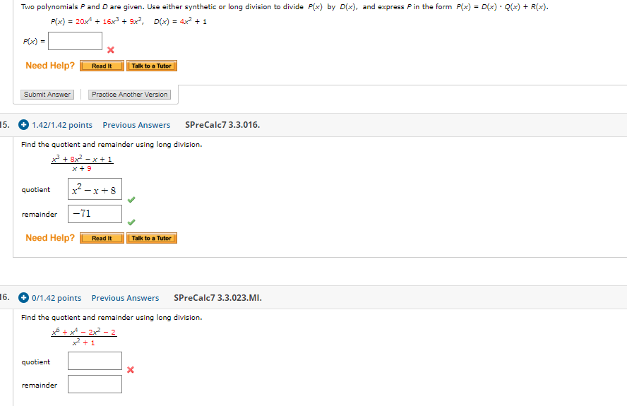 Solved P(x) = D(x). Q(x) + R(x). Two polynomials P and D are | Chegg.com
