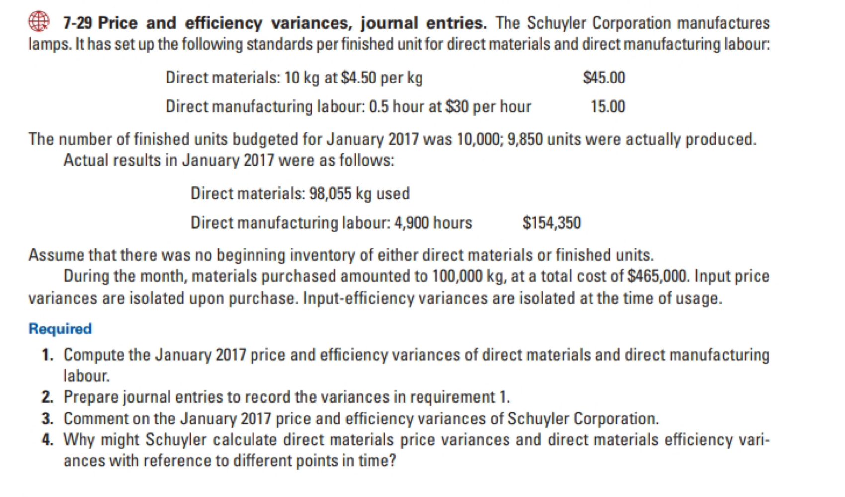 Solved 7-29 Price and efficiency variances, journal entries. | Chegg.com