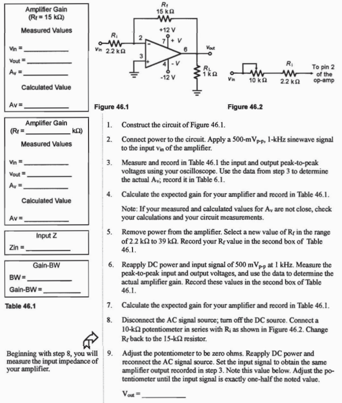 Solved Amplifier Gain (Rf=15kΩ) Measured Values10. Turn off | Chegg.com
