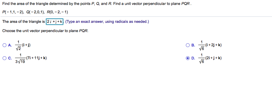Solved Find the area of the triangle determined by the | Chegg.com