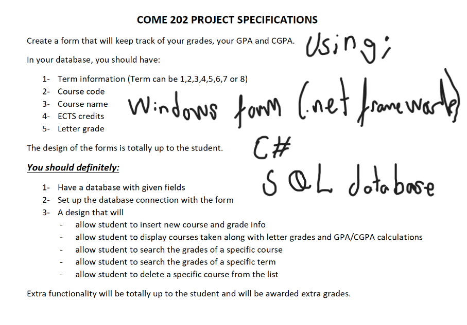 Solved COME 202 PROJECT SPECIFICATIONS Create a form that | Chegg.com