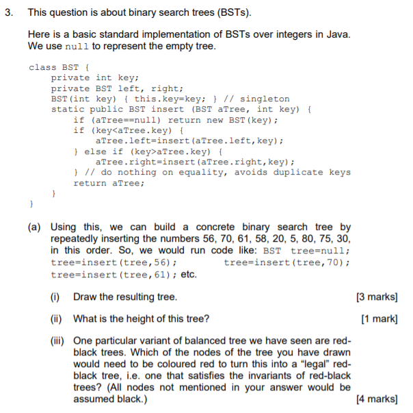 Solved 3. This question is about binary search trees (BSTs). | Chegg.com