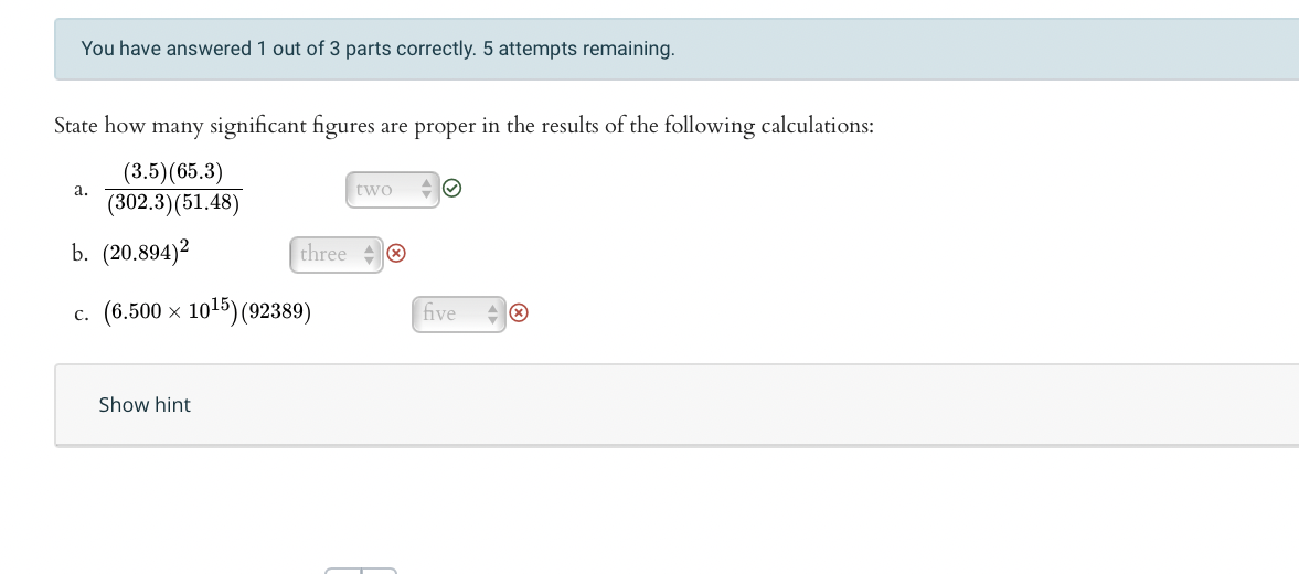 Solved You have answered 1 out of 3 parts correctly. 5 | Chegg.com