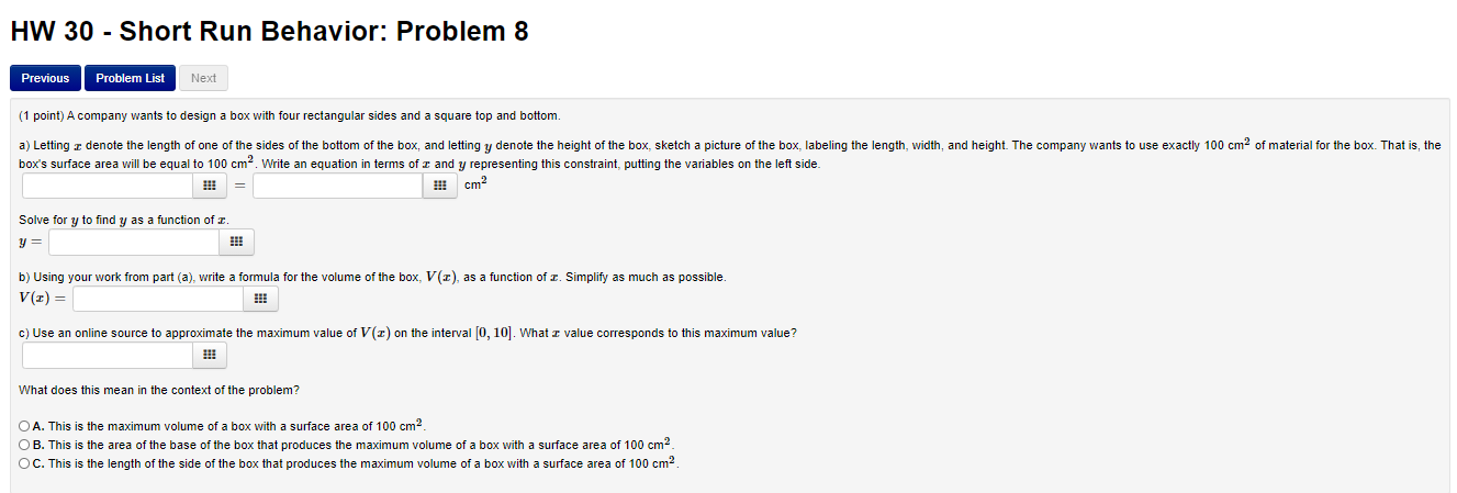Solved HW 30 - Short Run Behavior: Problem 8 Previous | Chegg.com