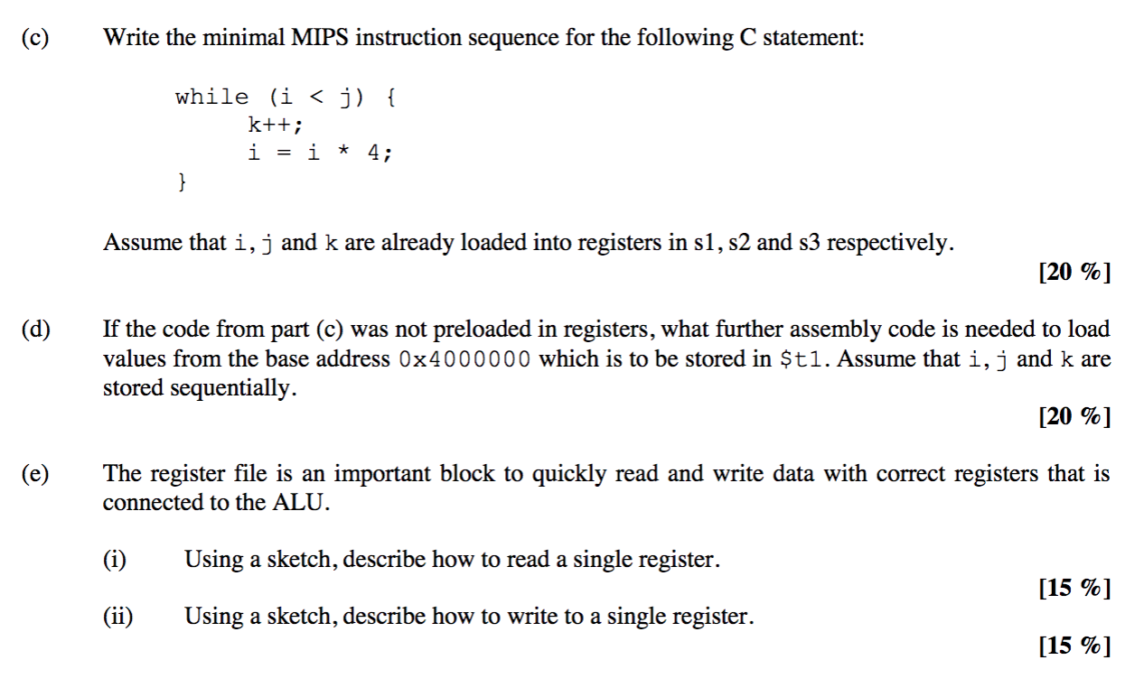 (c) Write the minimal MIPS instruction sequence for | Chegg.com