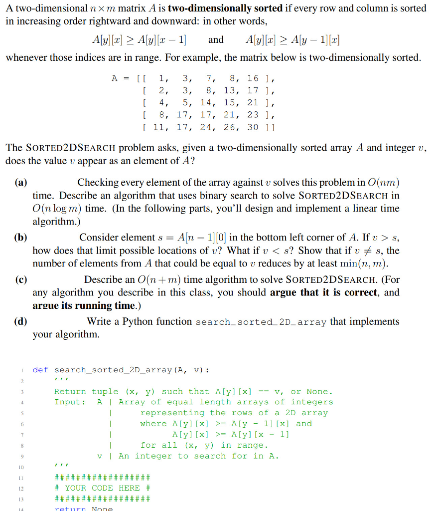 Solved A two-dimensional nx m matrix A is two-dimensionally | Chegg.com