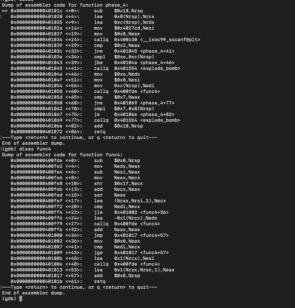 Solved Phase 4 and func 4 assembly code. Answer should be | Chegg.com