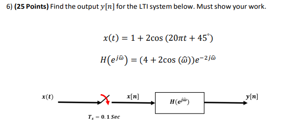 Solved 6) (25 Points) Find the output y[n] for the LTI | Chegg.com