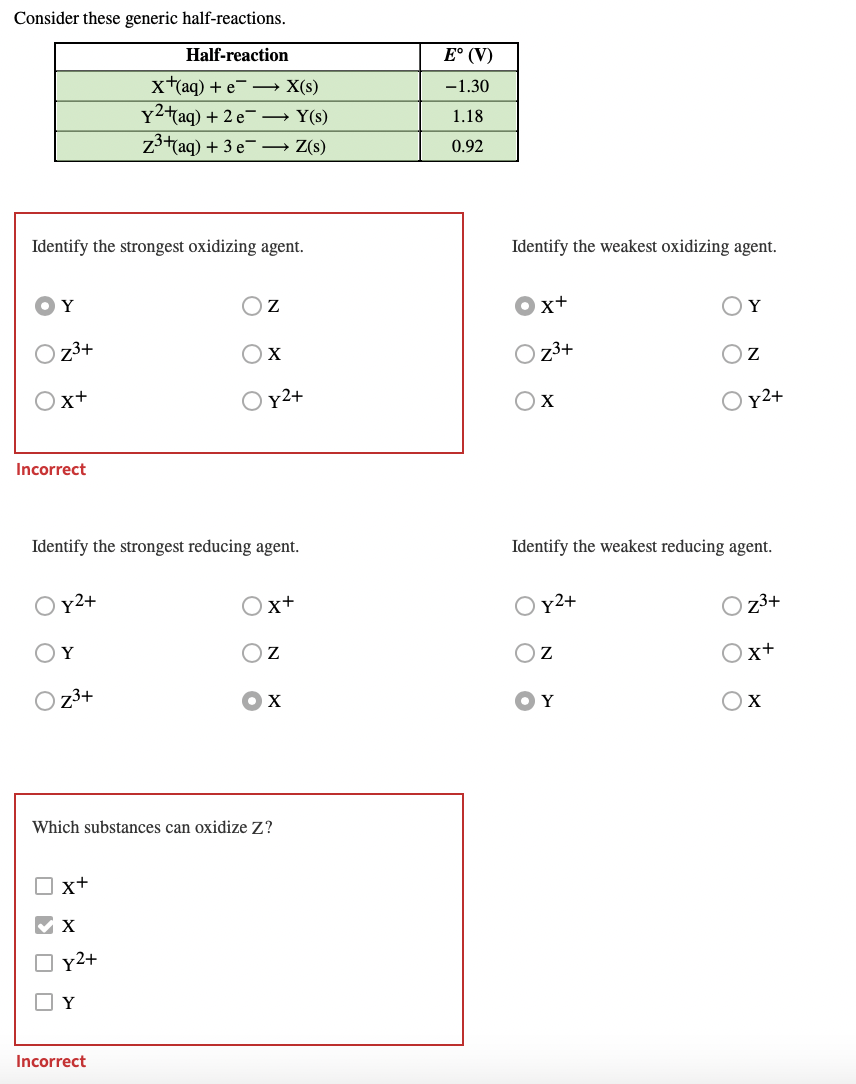 Solved Please answer #5, Which substances can oxidize Z? | Chegg.com