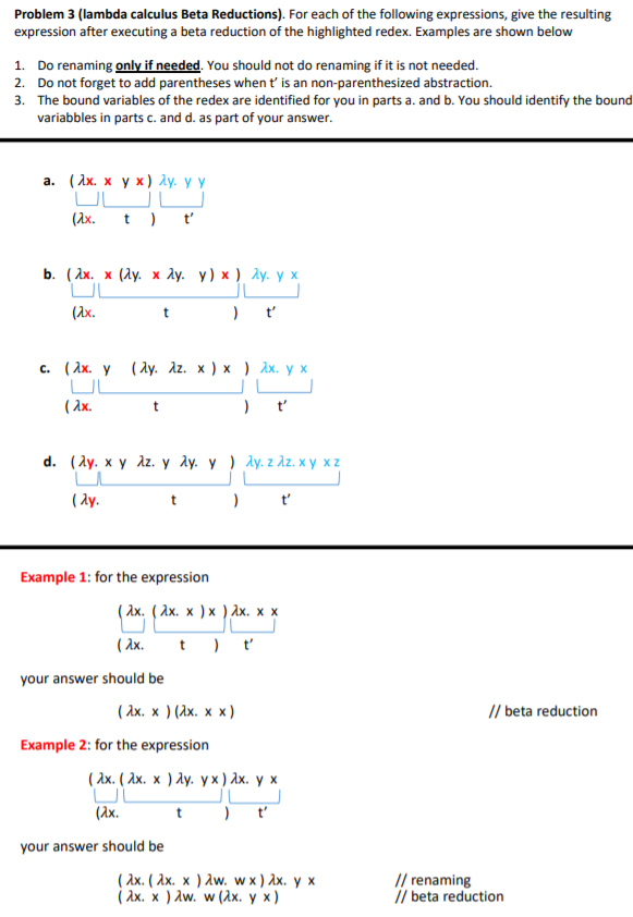 Lambda Calculus -Beta reductions: For each of the | Chegg.com