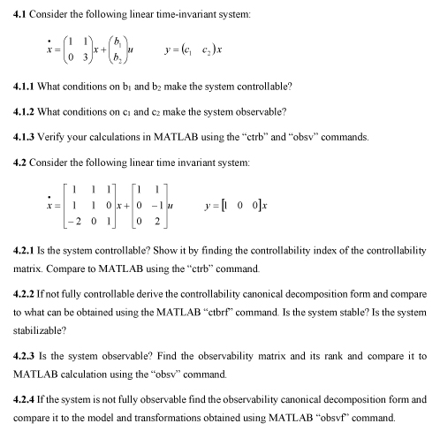 Solved 4.1 Consider the following linear time-invariant | Chegg.com