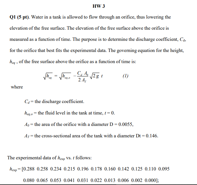 Solved Q1 (5pt). Water in a tank is allowed to flow through | Chegg.com