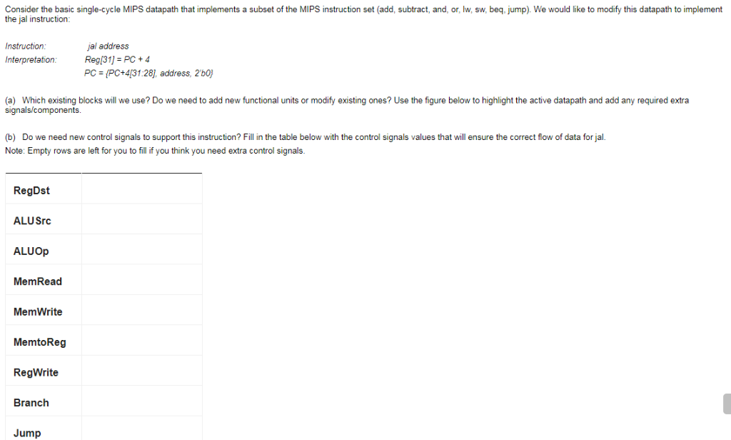 Consider The Basic Single Cycle Mips Datapath That 