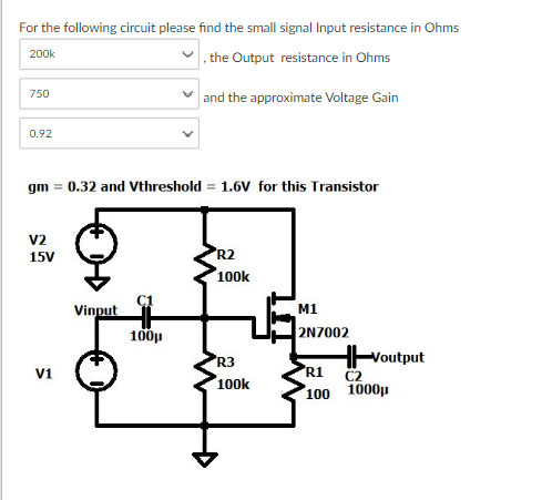 Solved For the following circuit please find the small | Chegg.com