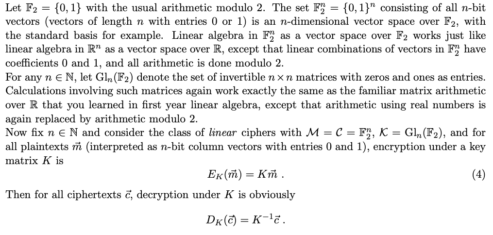 Solved Let F2={0,1} with the usual arithmetic modulo 2. The | Chegg.com