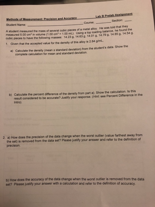 Methods of Measurement: Precision and Accuracy | Chegg.com