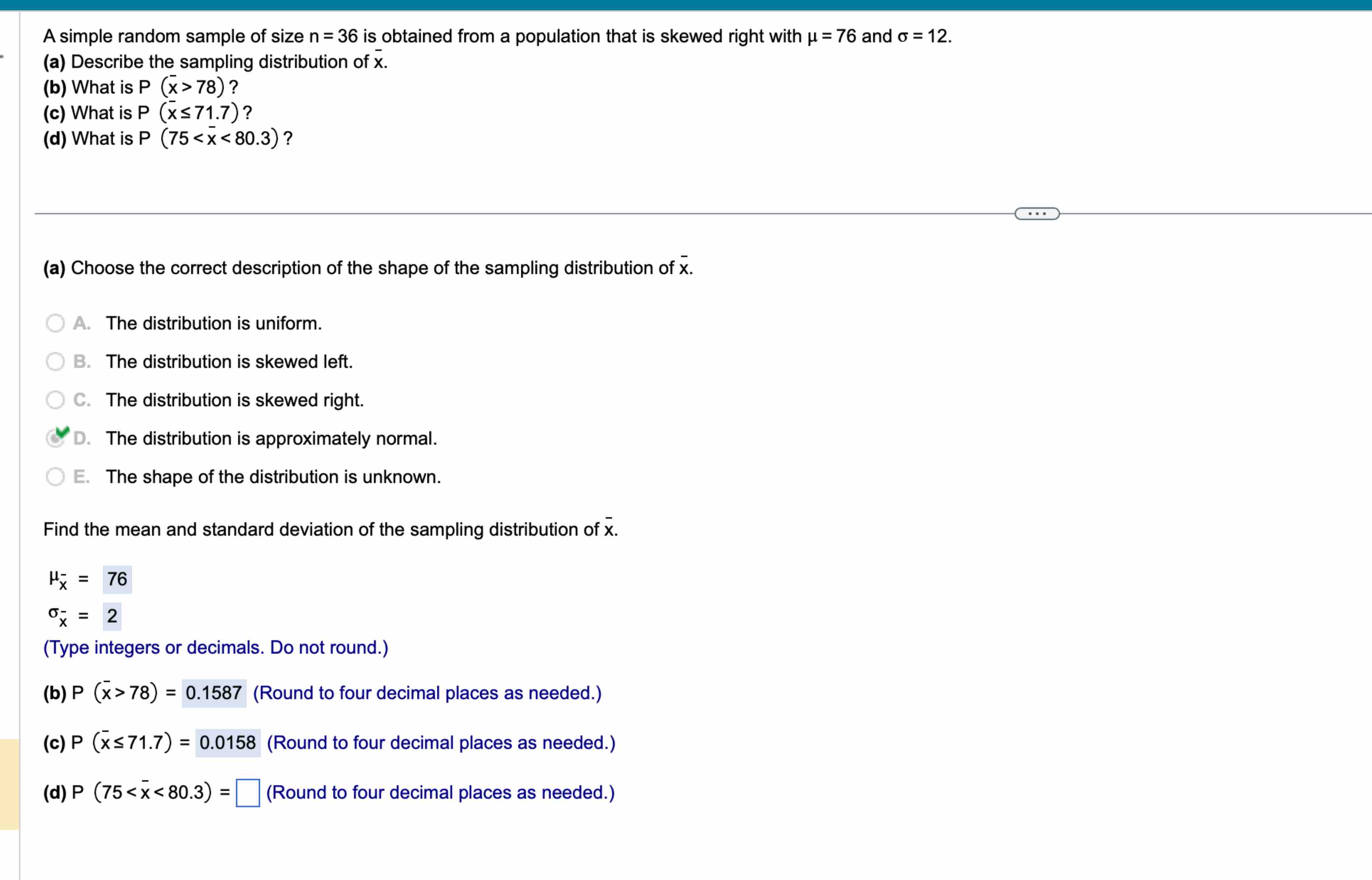 Solved A simple random sample of size n=36 ﻿is obtained from | Chegg.com