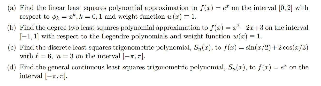 Solved (a) Find the linear least squares polynomial | Chegg.com