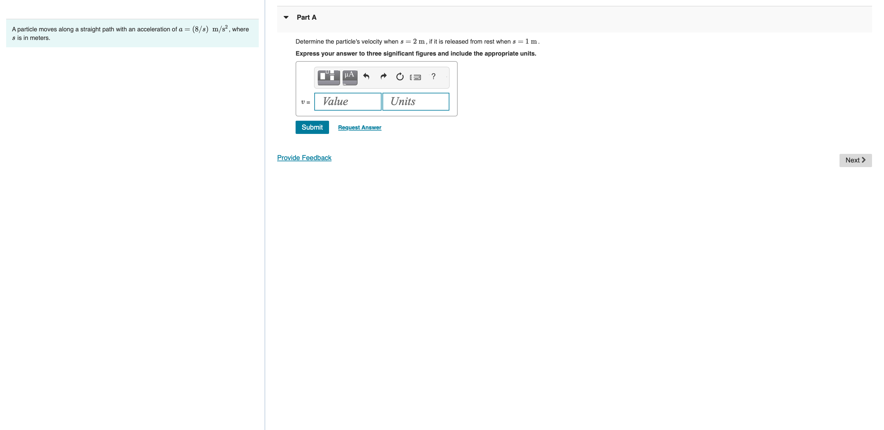 Solved A particle moves along a straight path with an | Chegg.com
