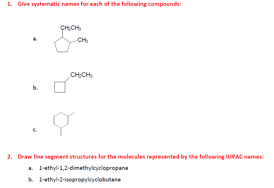 Solved 1. Give systematic names for each of the following | Chegg.com