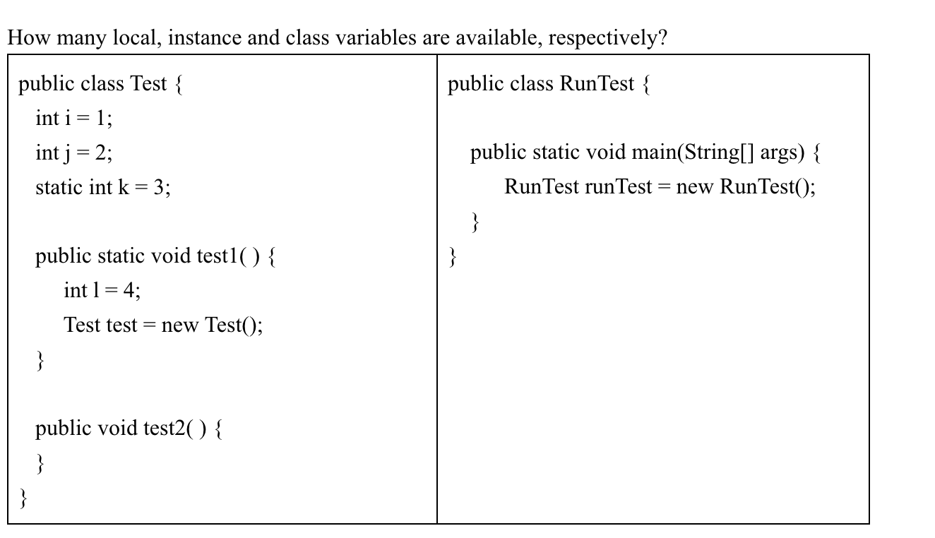 Solved How many local, instance and class variables are | Chegg.com Solved How many local, instance and class variables are | Chegg.com